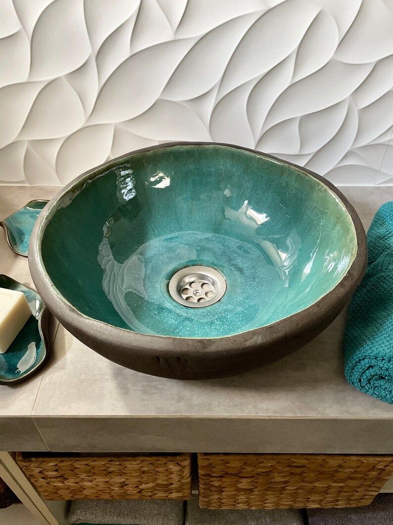 Ceramic Handmade TURQUOISE SINK WASHBASIN Bathroom Dark Clay - Etsy