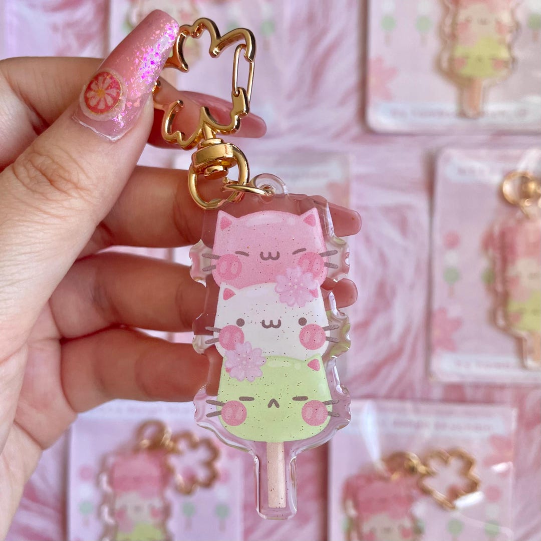 Dango Kitty Japanese Snack Cat Glitter Acrylic Keychain - Etsy