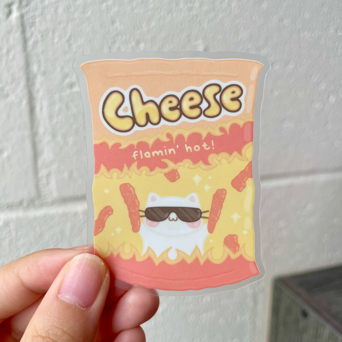 Flamin Hot Cheese Hot Cheetos Cat Waterproof Clear Sticker - Etsy
