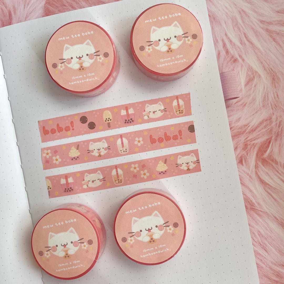 Mew Tea Boba Milk Bubble Tea Cat 15mm X 10m Decorative Washi Tape - Etsy
