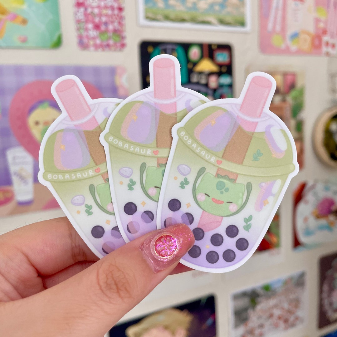 Bobasaur | Bulbasaur Matcha Taro Boba Milk Tea Waterproof Sticker - Etsy