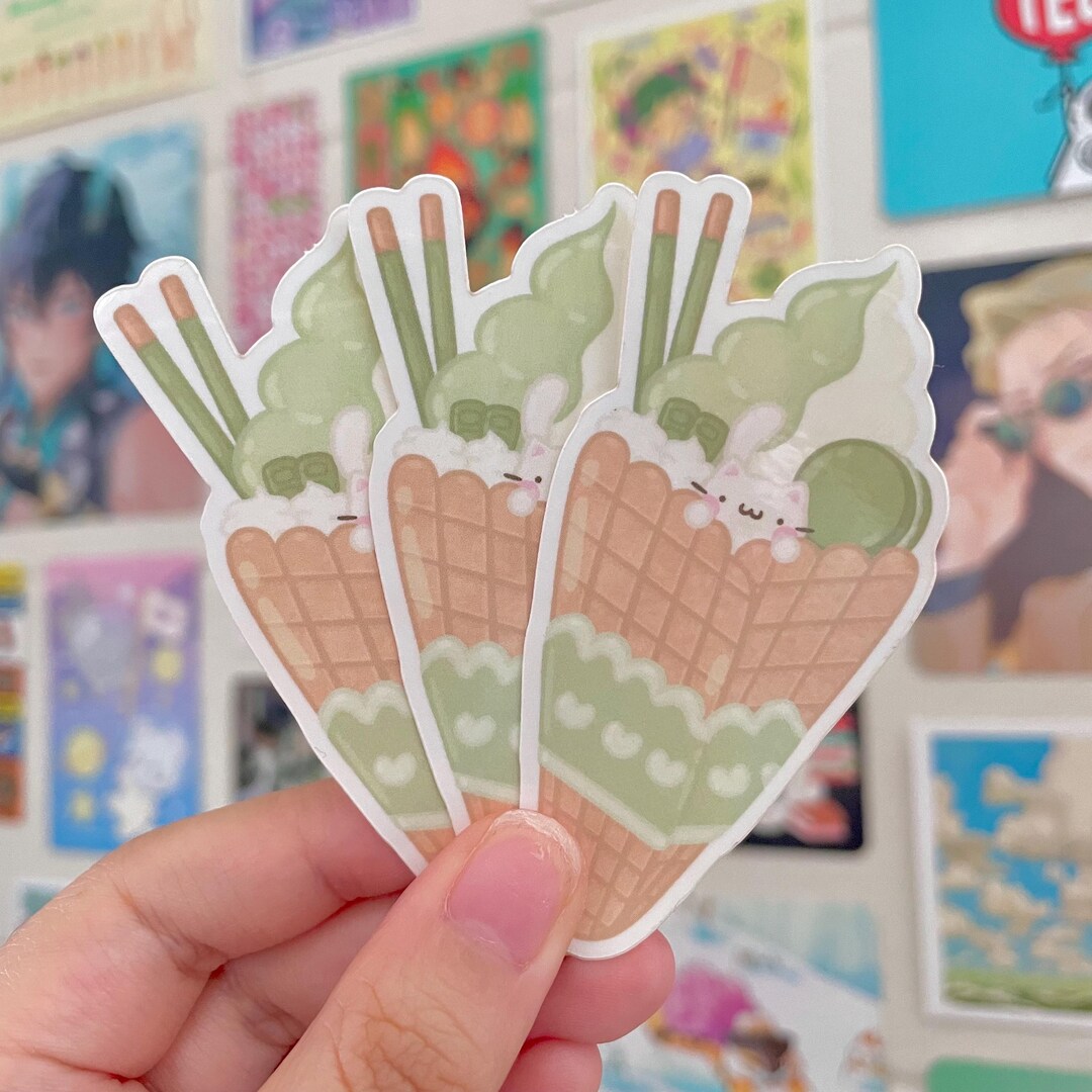 Meowtcha Ice Cream Matcha Ice Cream Cone Cat Waterproof Sticker - Etsy