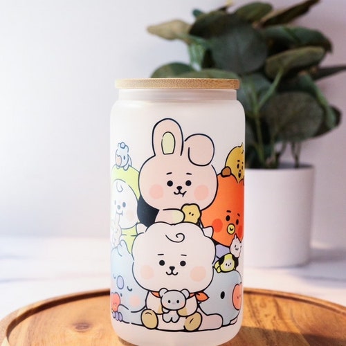 BTS Iced Coffee Glass BT21 Minini Heads Beer Can Glass BTS - Etsy