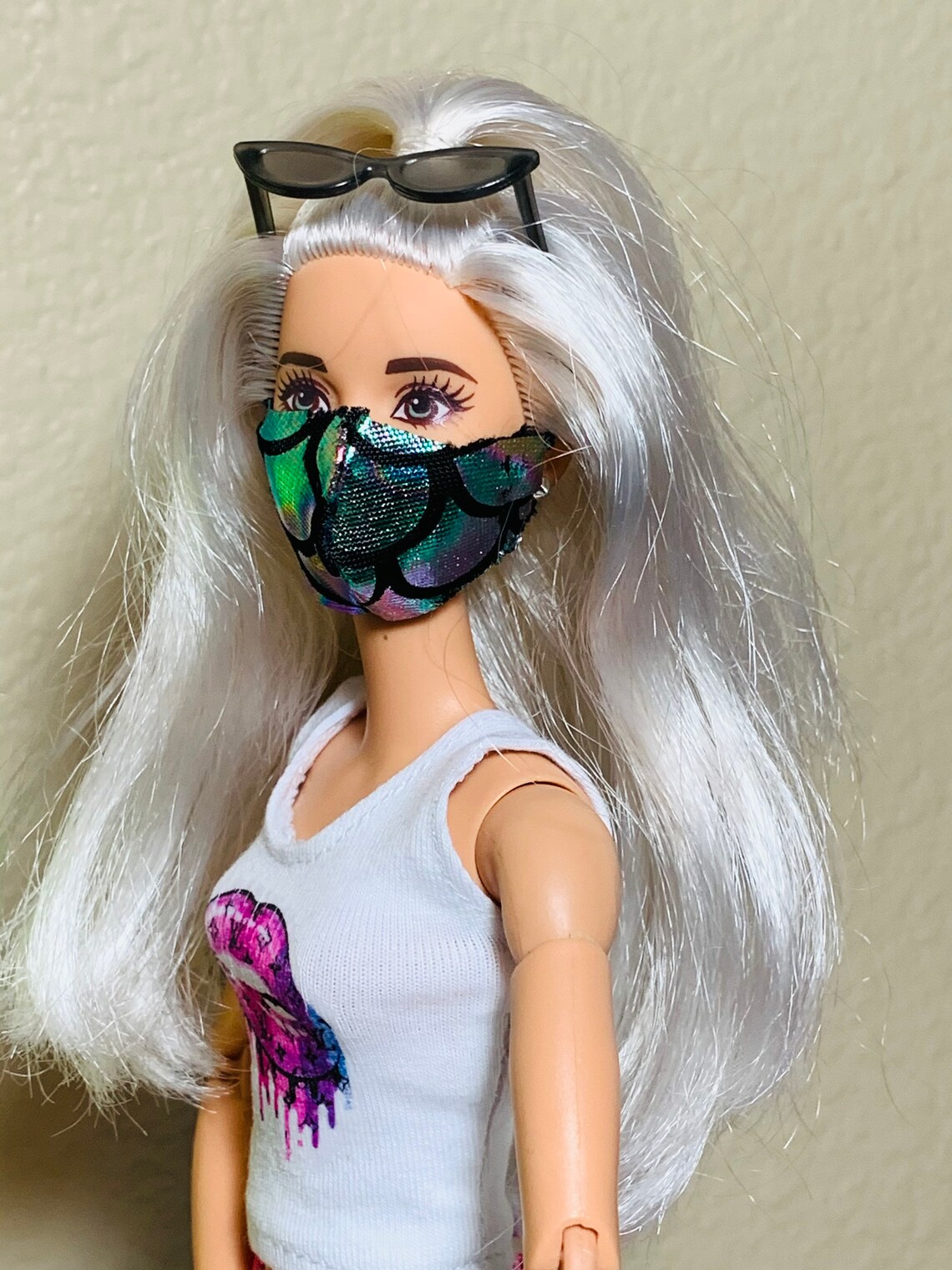 Barbie doll face make fish scale metallic face mask | Etsy