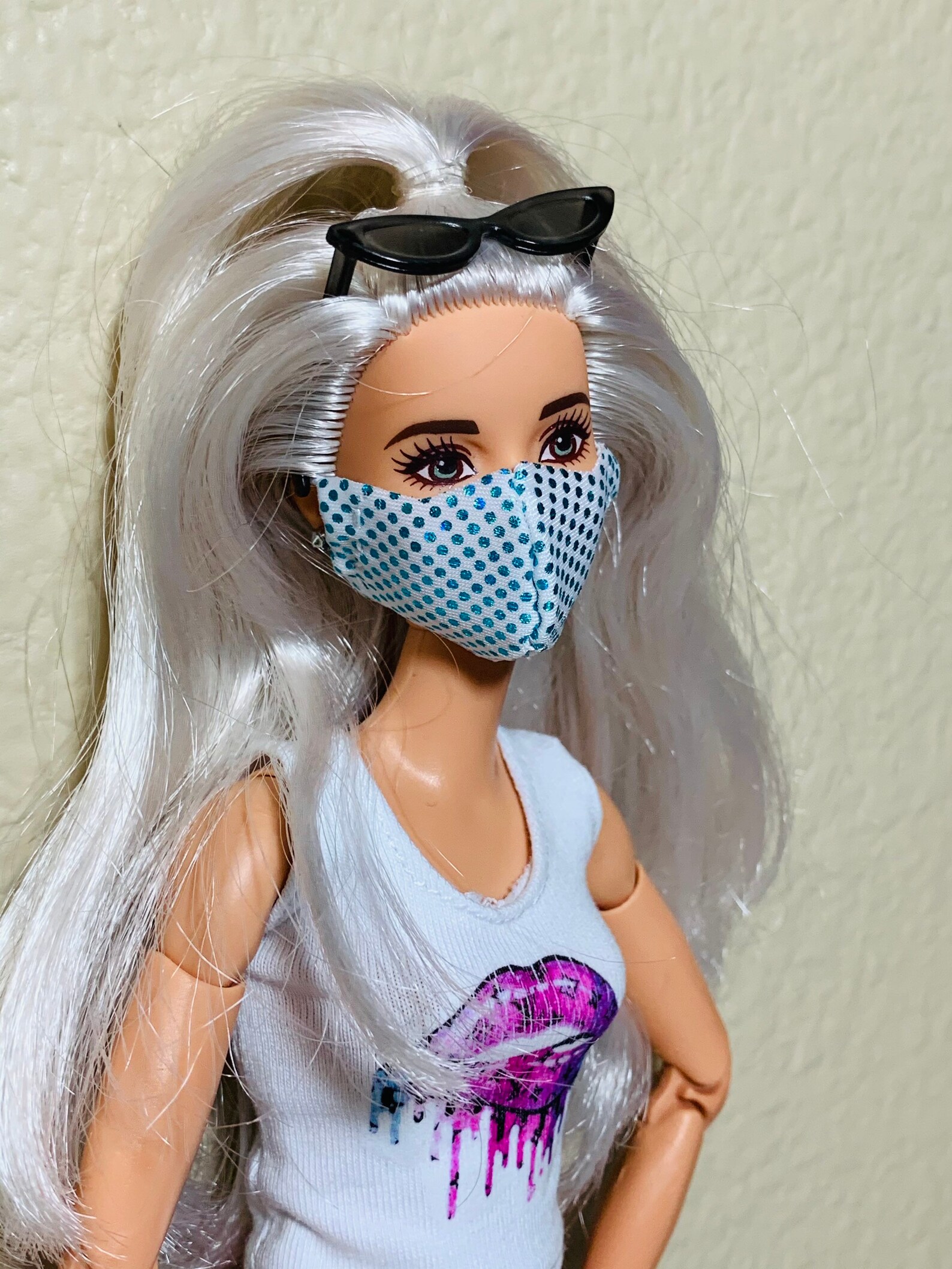 Blue and white Barbie doll face mask | Etsy