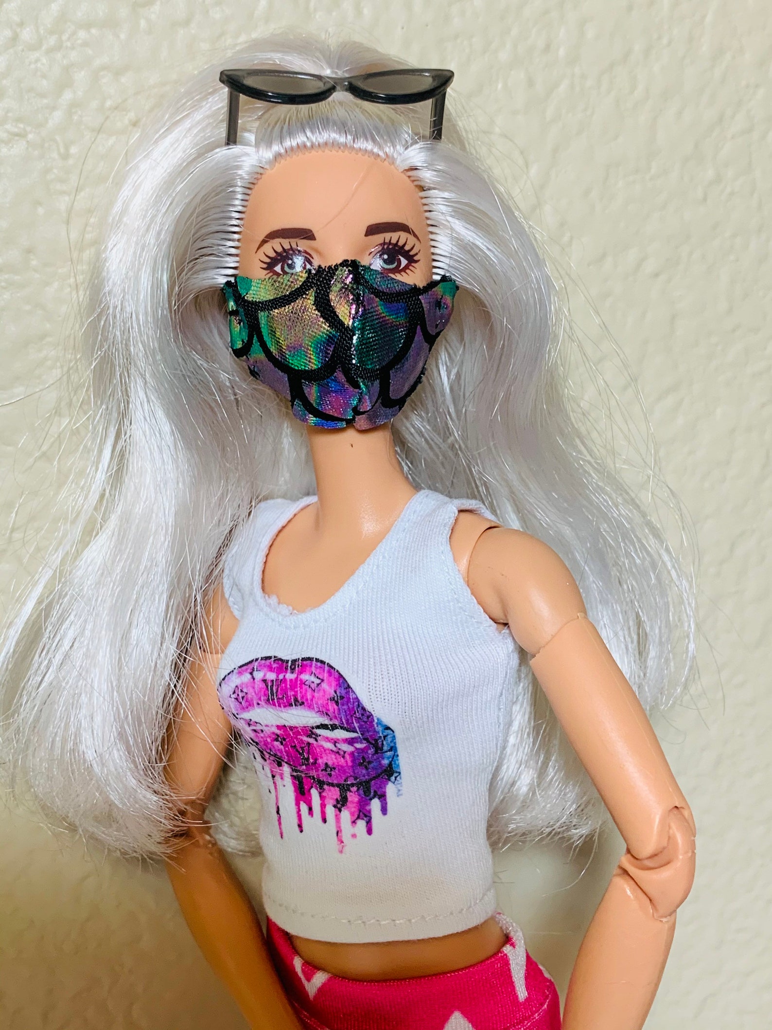 Barbie doll face make fish scale metallic face mask | Etsy
