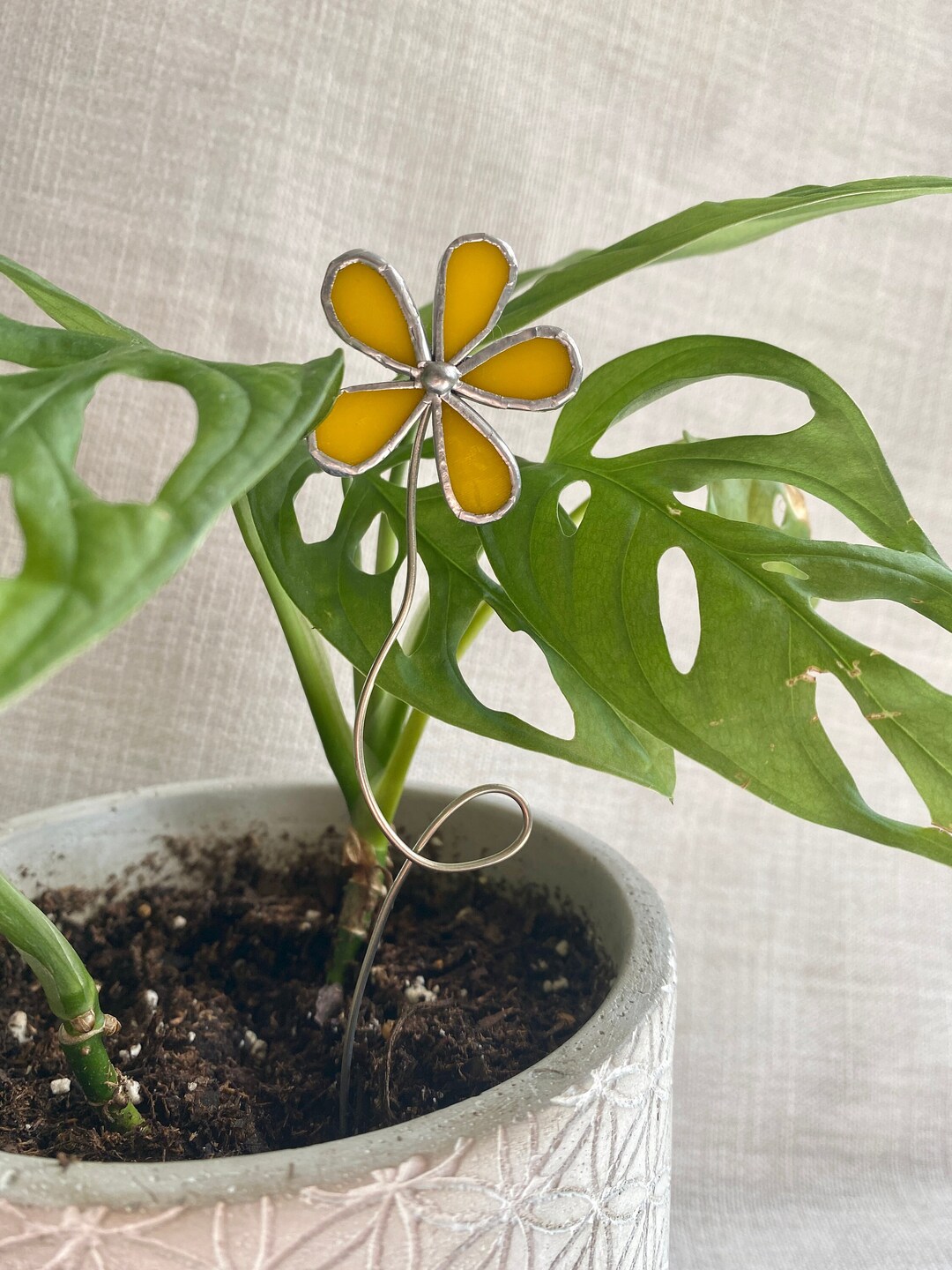 Stained Glass Yellow Flower Plant Stake: Whimsical Indoor Decor - Etsy
