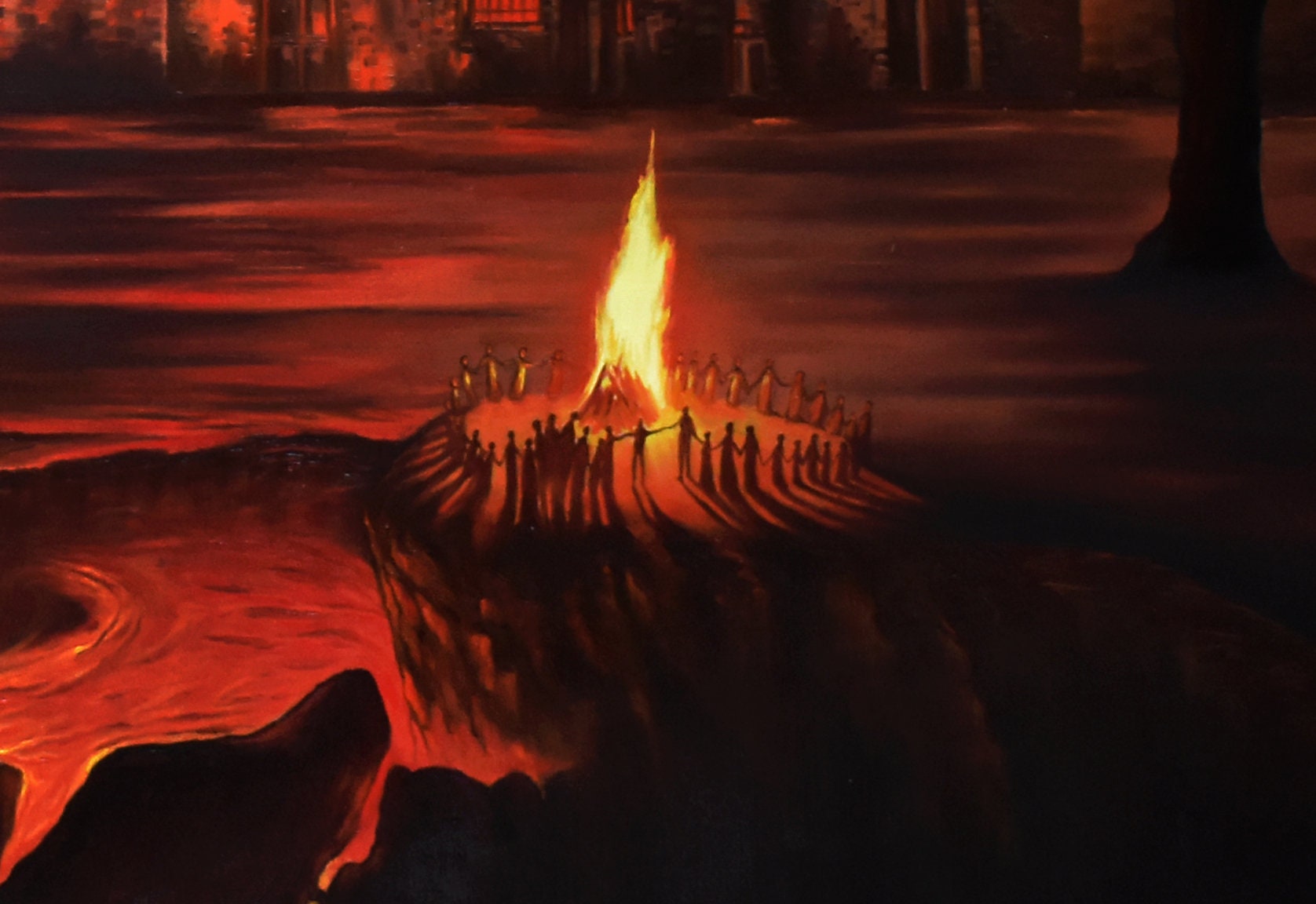 Industrial Hellscape Oil Painting Print, Sunset Fire War Scene - Etsy