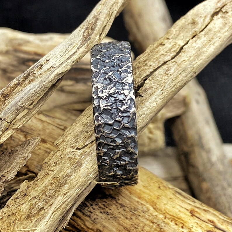 Two Tone Textured Band Sterling Silver - Etsy