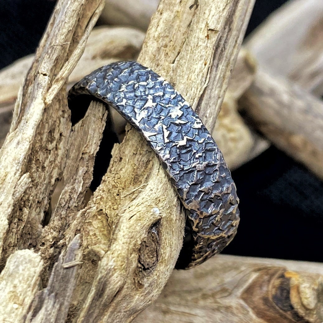 Two Tone Textured Band Sterling Silver - Etsy