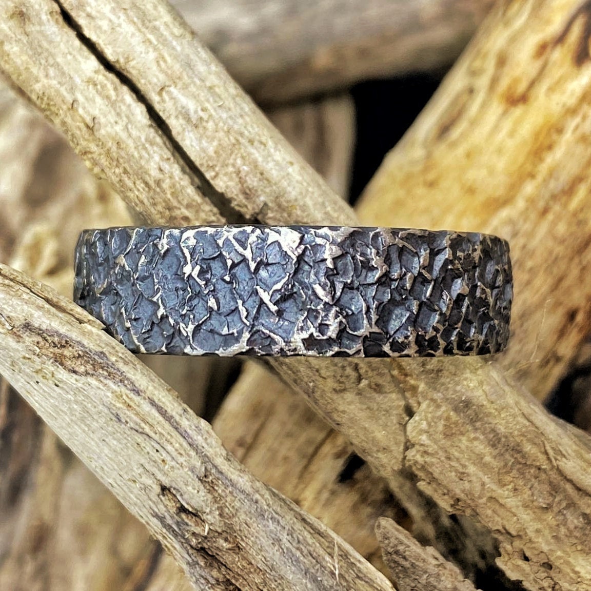 Two Tone Textured Band Sterling Silver - Etsy