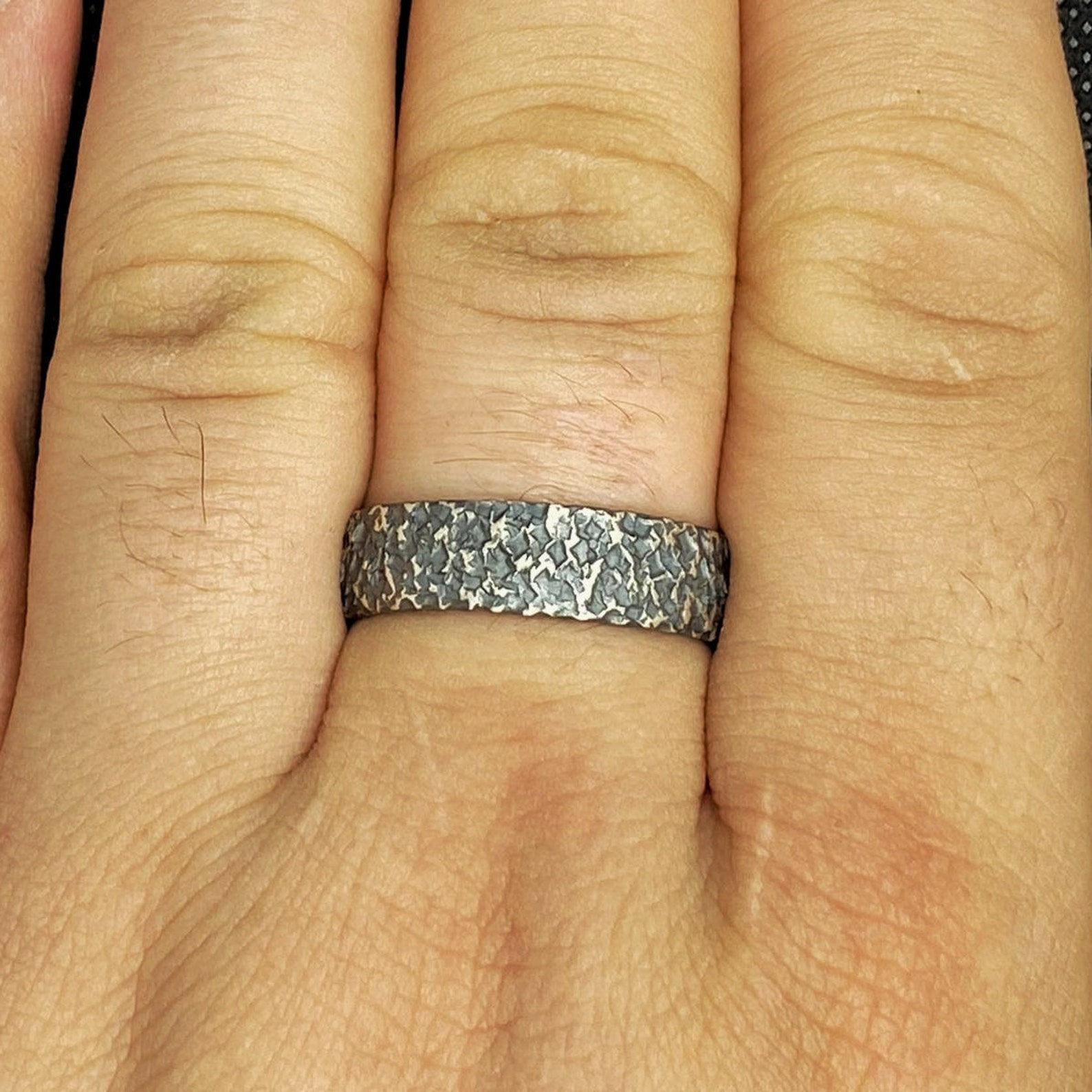 Two Tone Textured Band Sterling Silver - Etsy