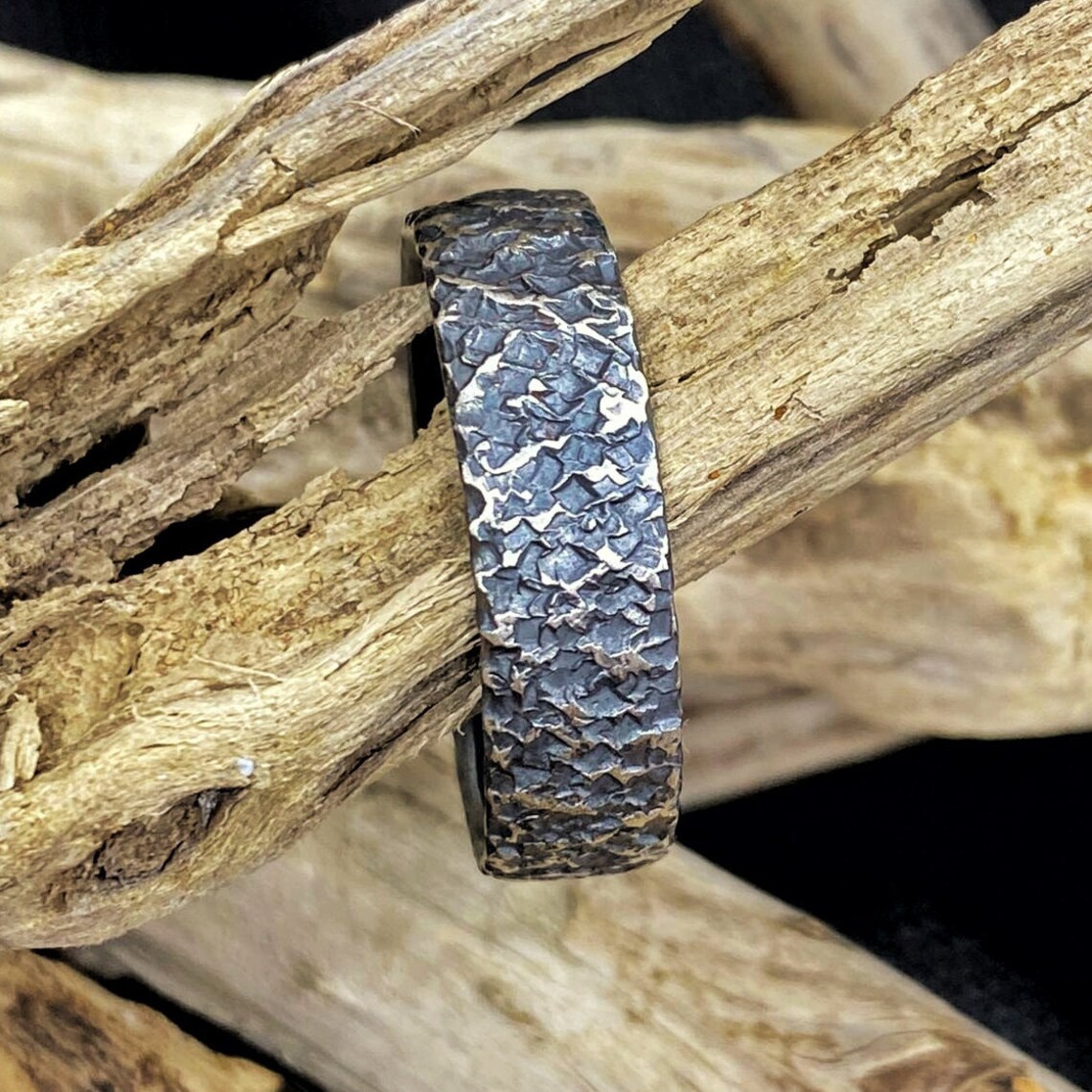 Two Tone Textured Band Sterling Silver - Etsy