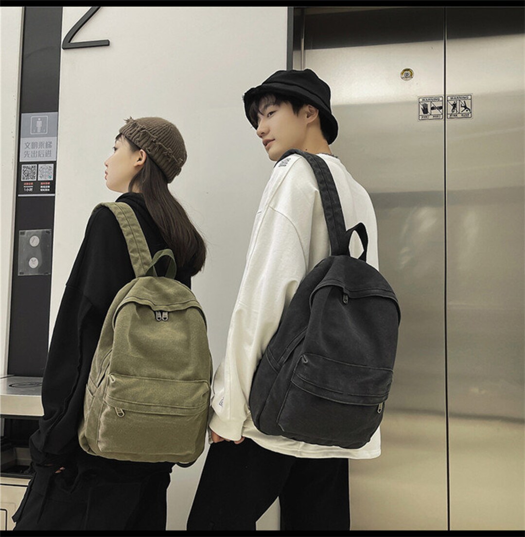 Vintage Washed Canvas Backpacks Korean High School and - Etsy