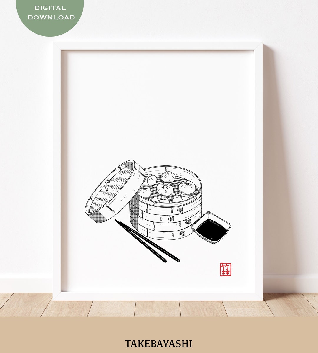 Dumplings, Japanese Artwork, Food Print, Handmade, Digital Art, Instant ...