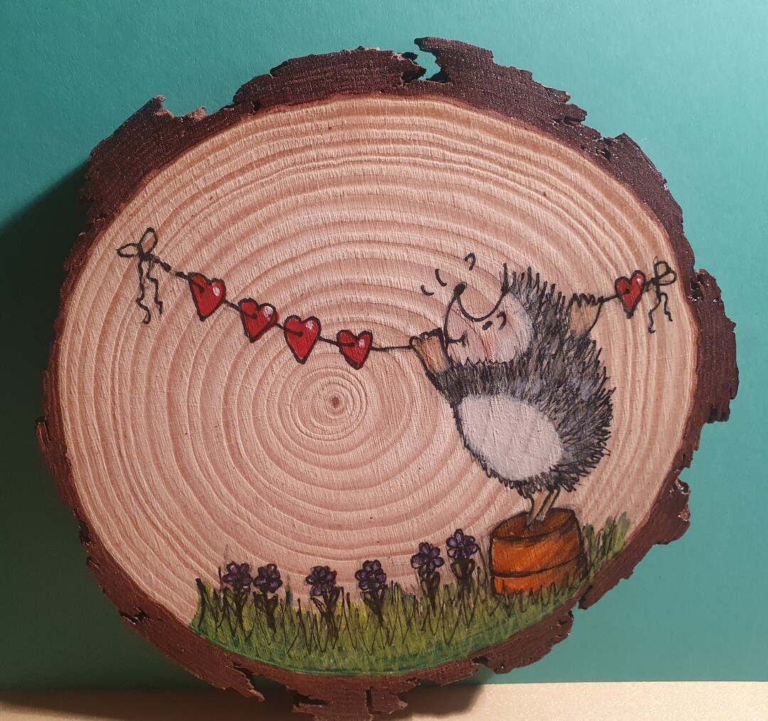 Large Wooden Plaque With Hedgehog Standing on a Flower Pot - Etsy