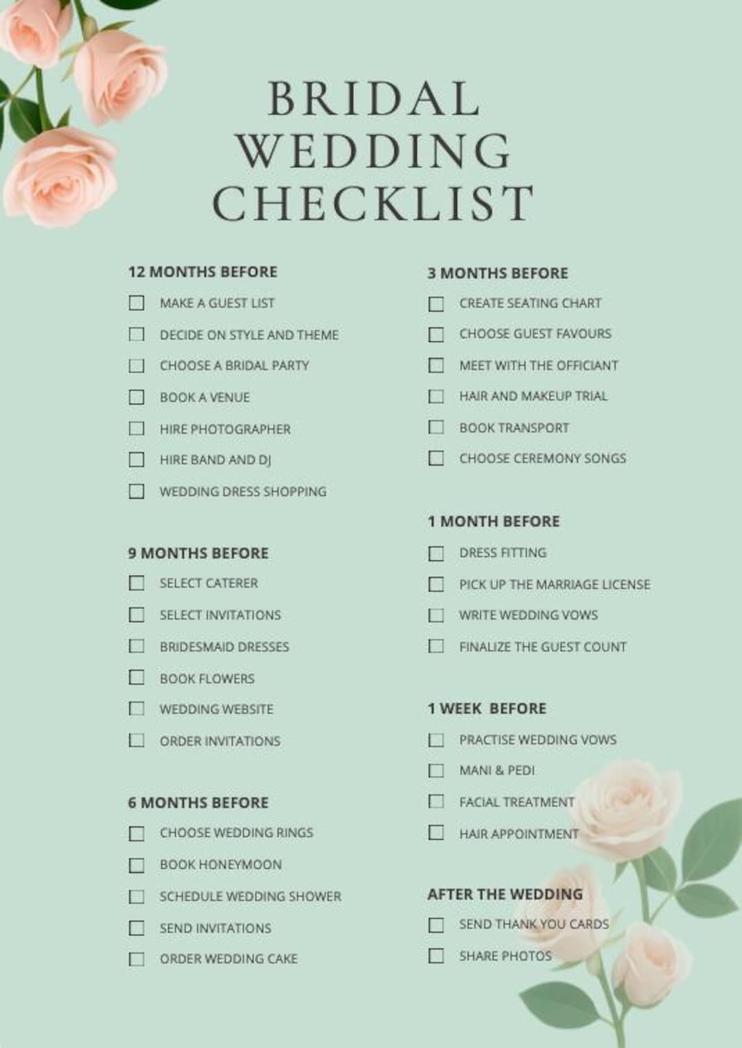 Bridal Wedding Checklist Printable & Editable | Wedding Planning PDF ...