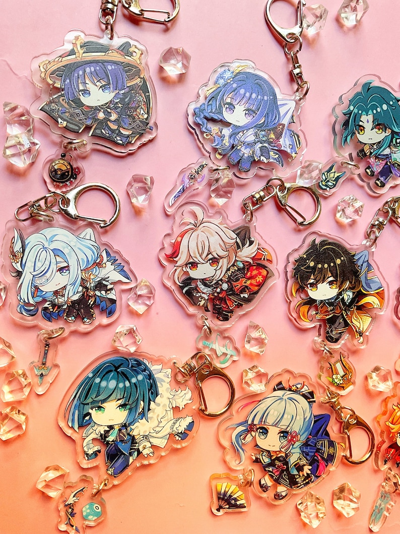 Genshin Impact Keychain Charm Genshin Impact Glitter Acryllic - Etsy