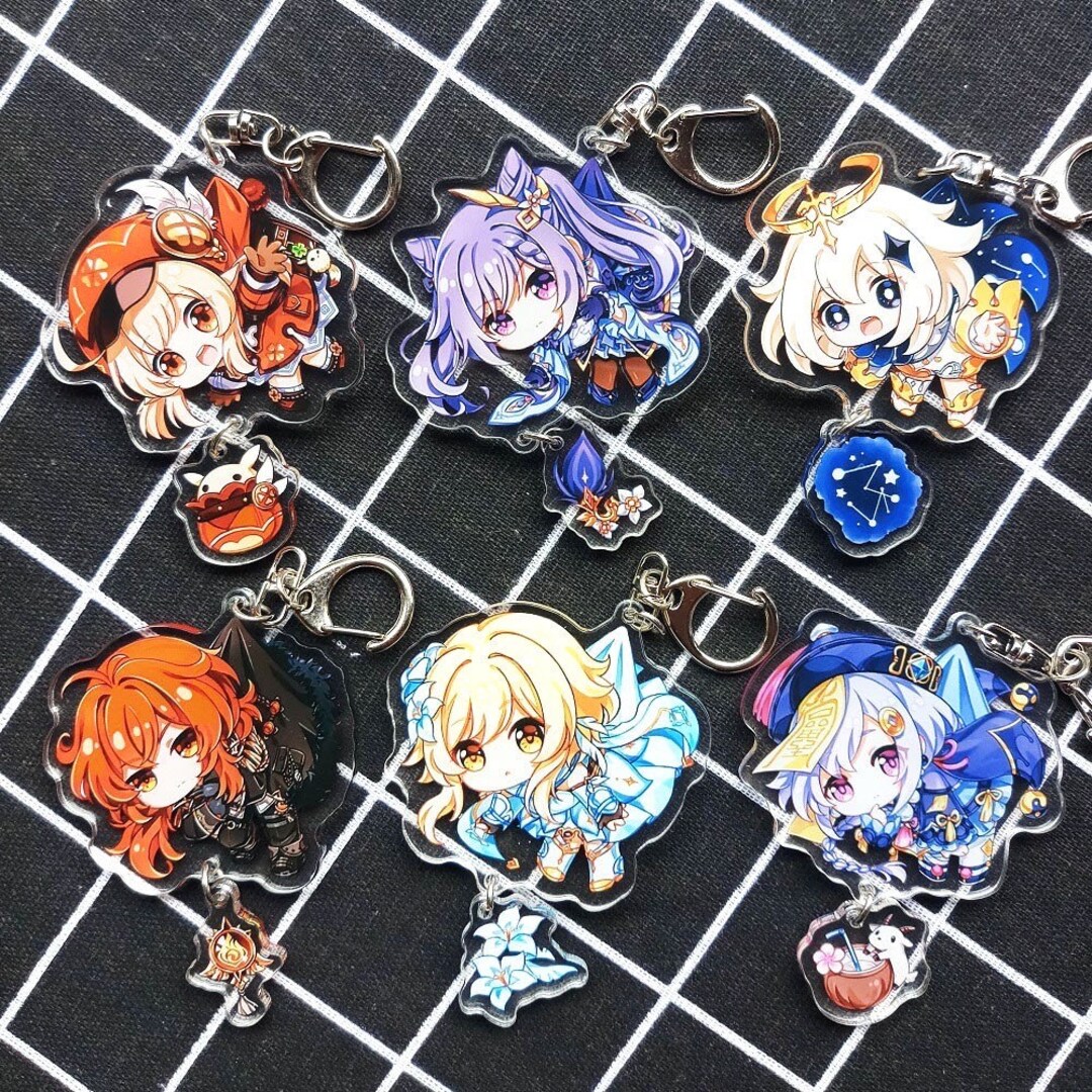 Genshin Impact Keychain Charm, Genshin Impact Glitter Acryllic Charm ...