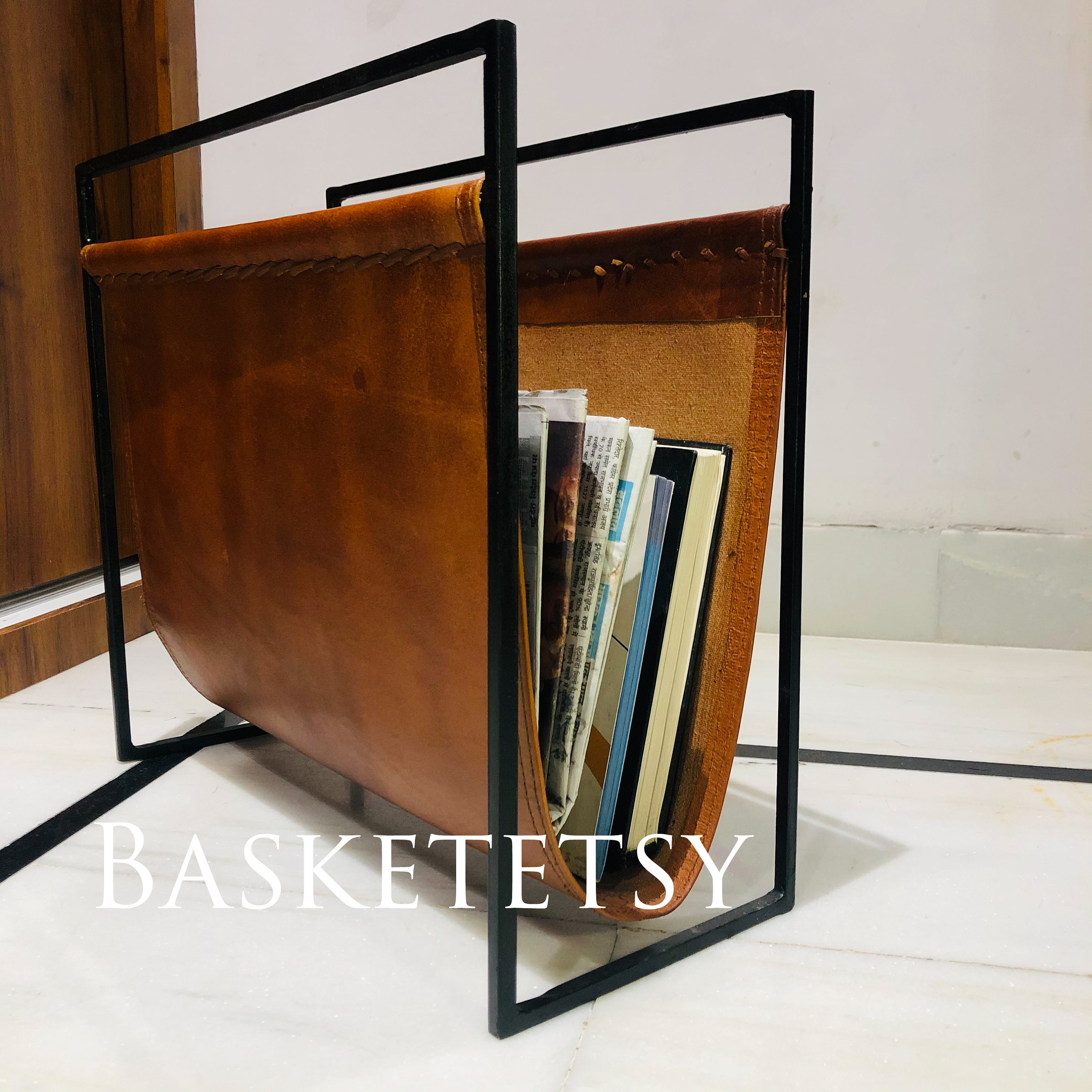 Leather Magazine Rack Brown Leather Magazine and Paper Holder - Etsy