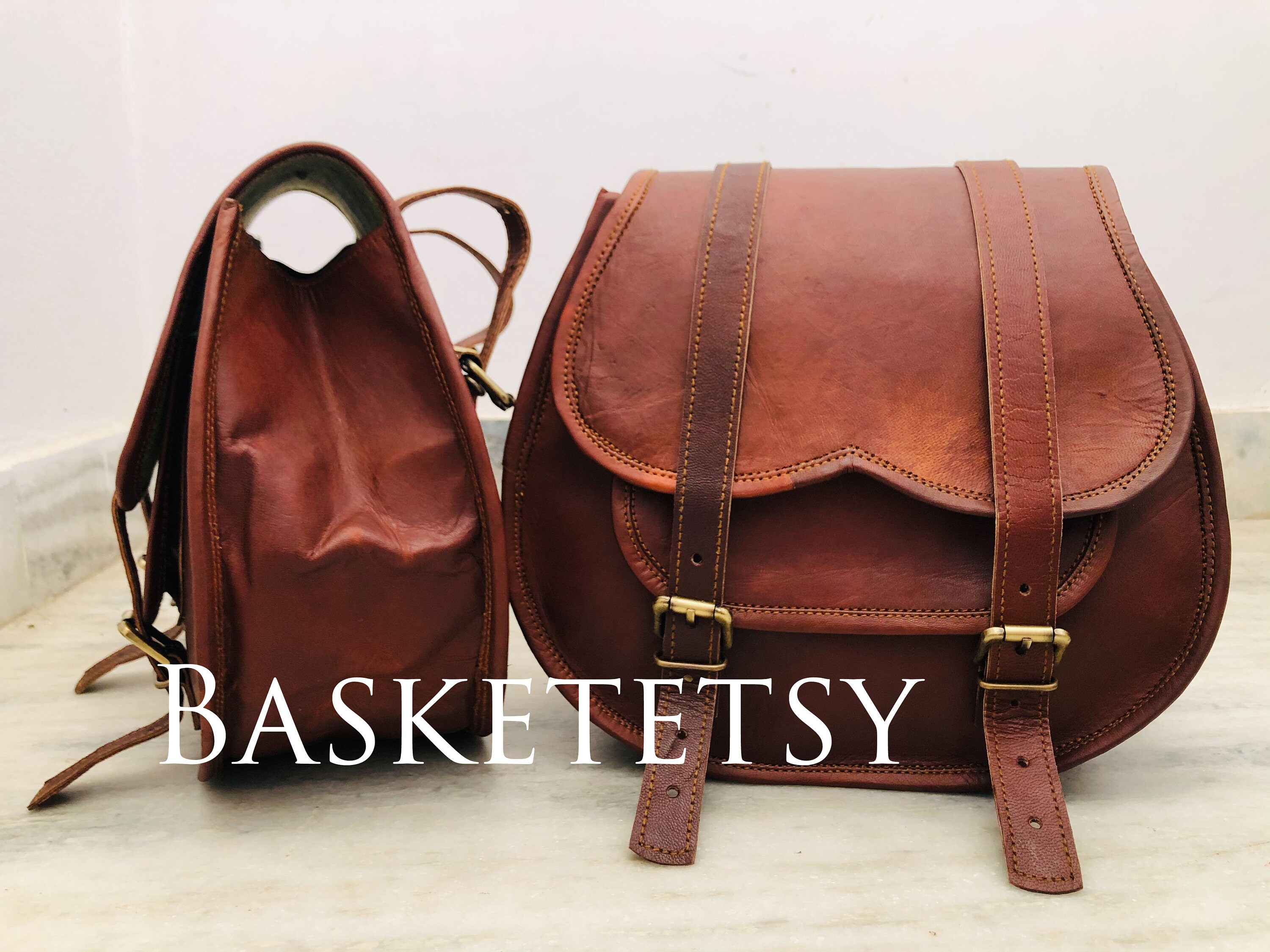 Leather Bike Bag Set of 2 Saddle Panniers Side Panniers Bag | Etsy