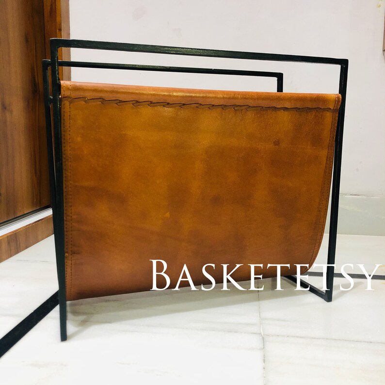 Leather Magazine Rack Brown Leather Magazine and Paper Holder - Etsy