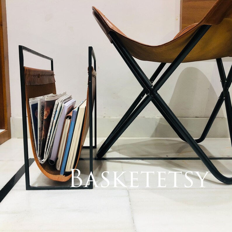Leather Magazine Rack Brown Leather Magazine and Paper Holder - Etsy
