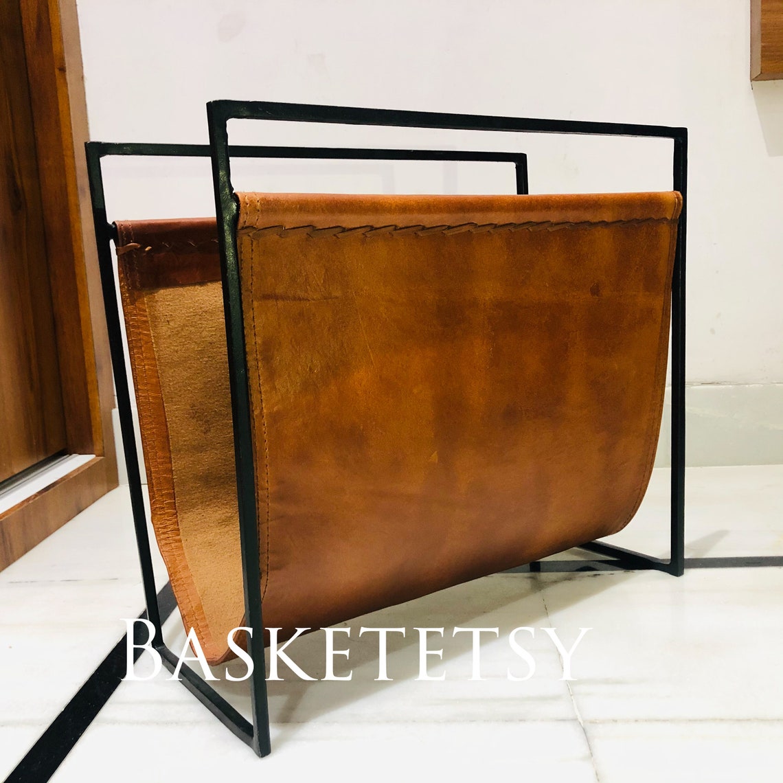 Leather Magazine Rack Brown Leather Magazine and Paper Holder - Etsy