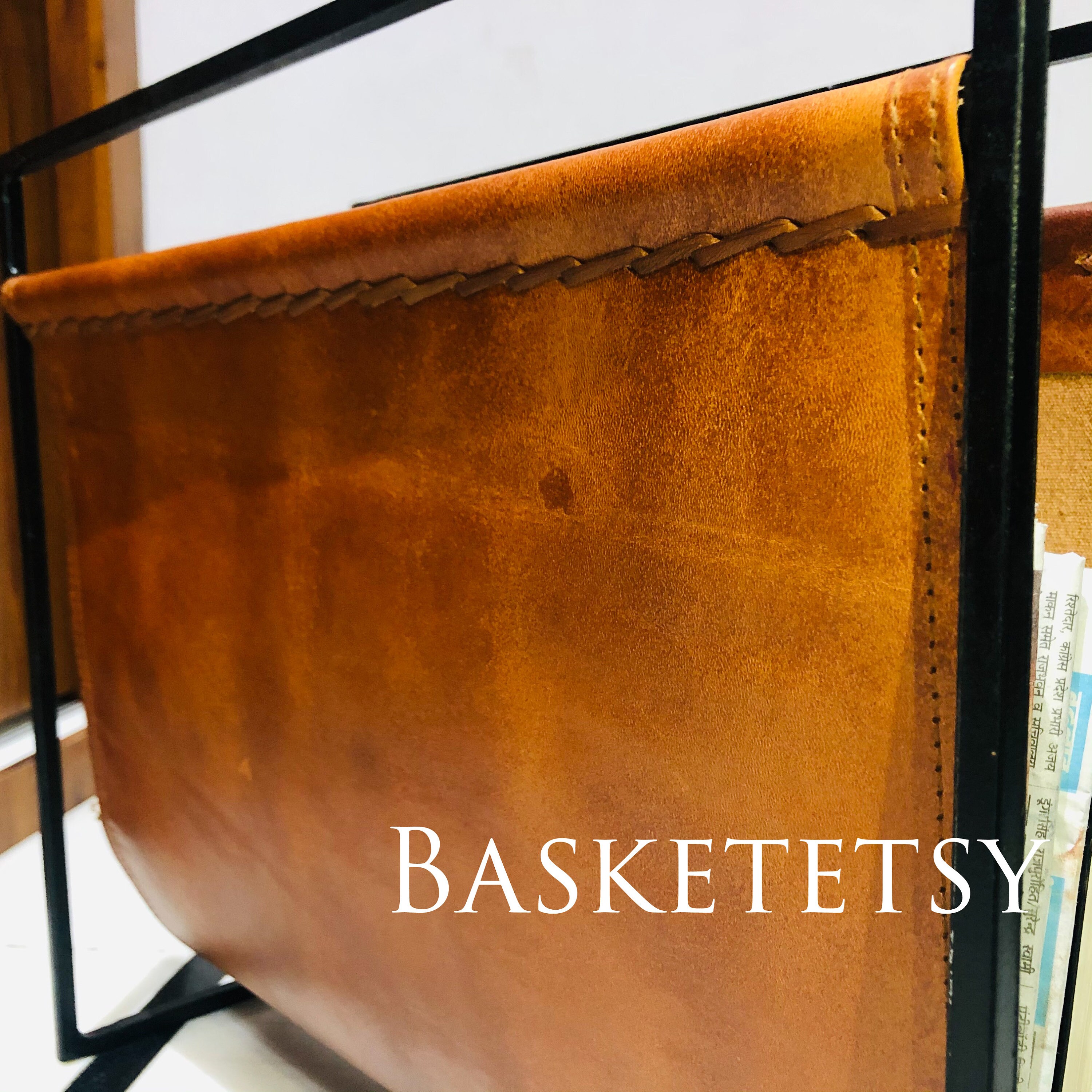 Leather Magazine Rack Brown Leather Magazine and Paper Holder - Etsy