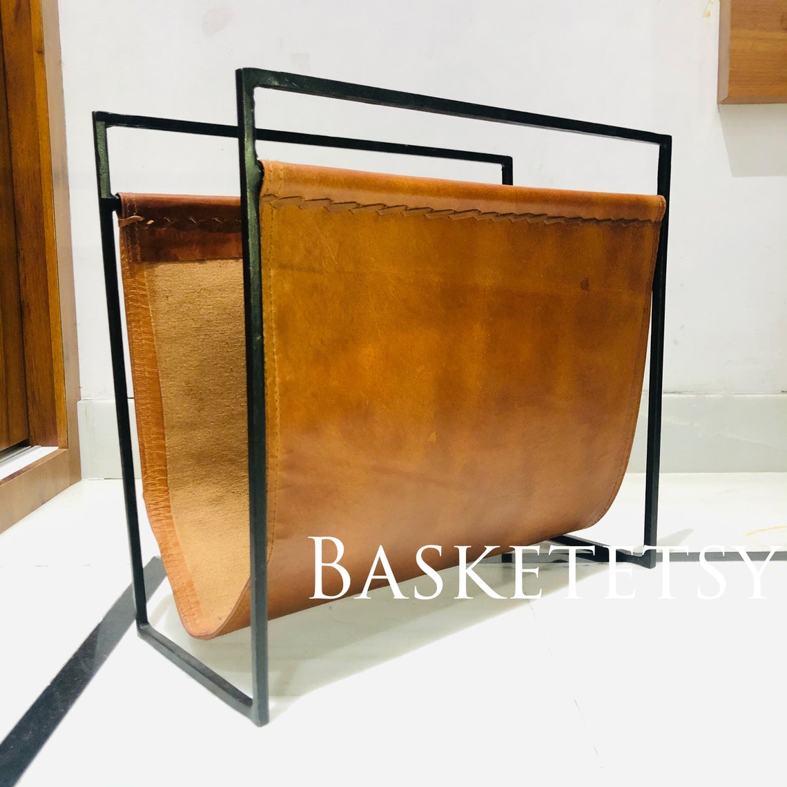 Leather Magazine Rack Brown Leather Magazine and Paper Holder - Etsy