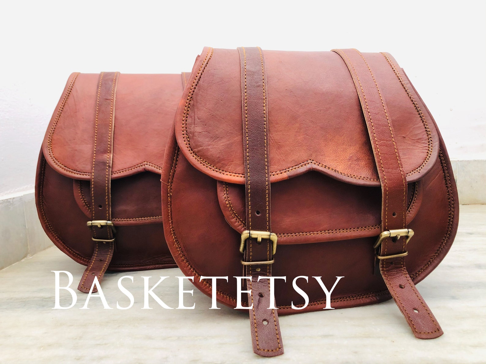 Leather Bike Bag Set of 2 Saddle Panniers Side Panniers Bag | Etsy