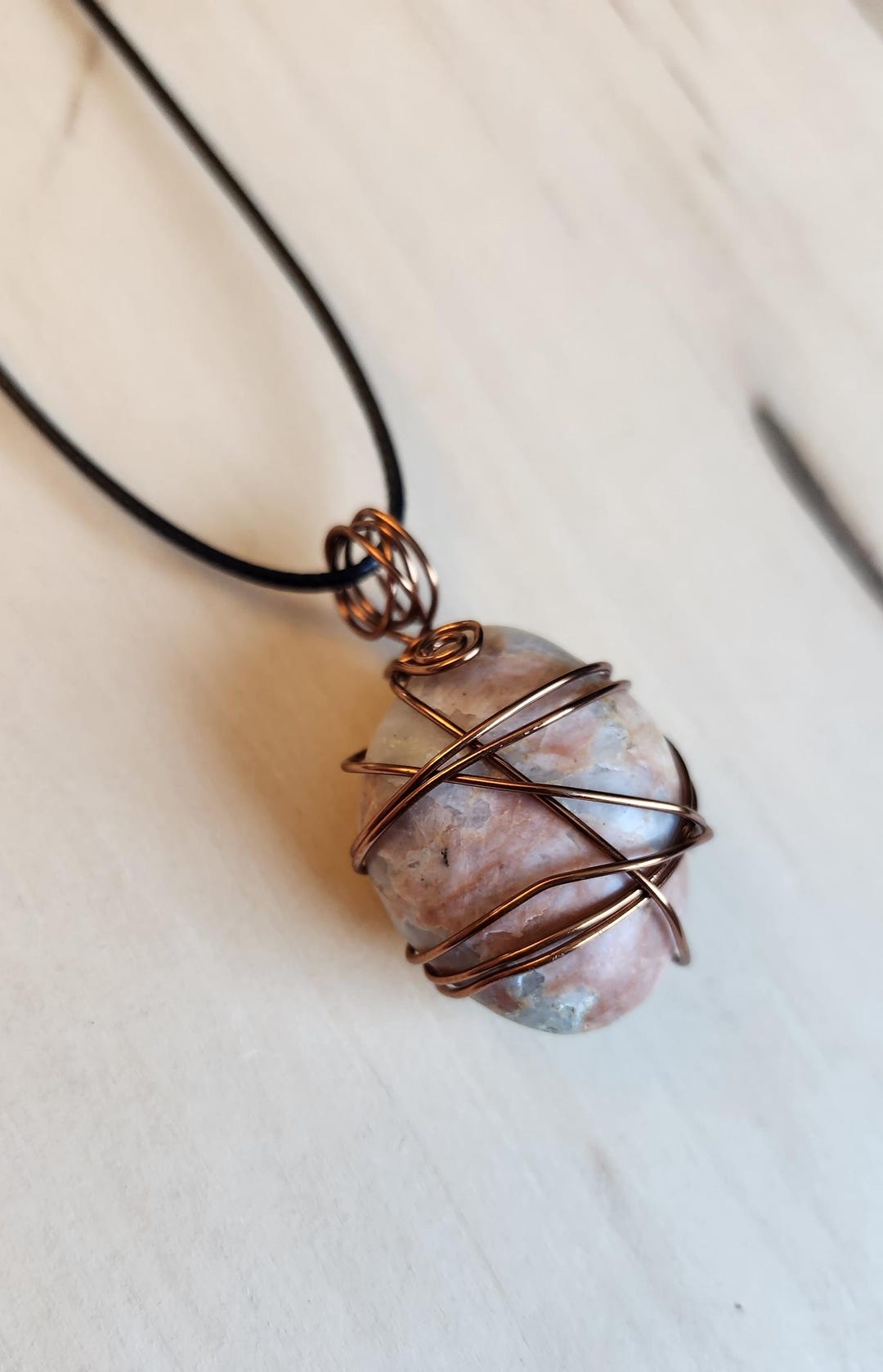 Stone Jewelry, Wire Wrapped Tumbled Stone, Cordage Necklace, Wire ...