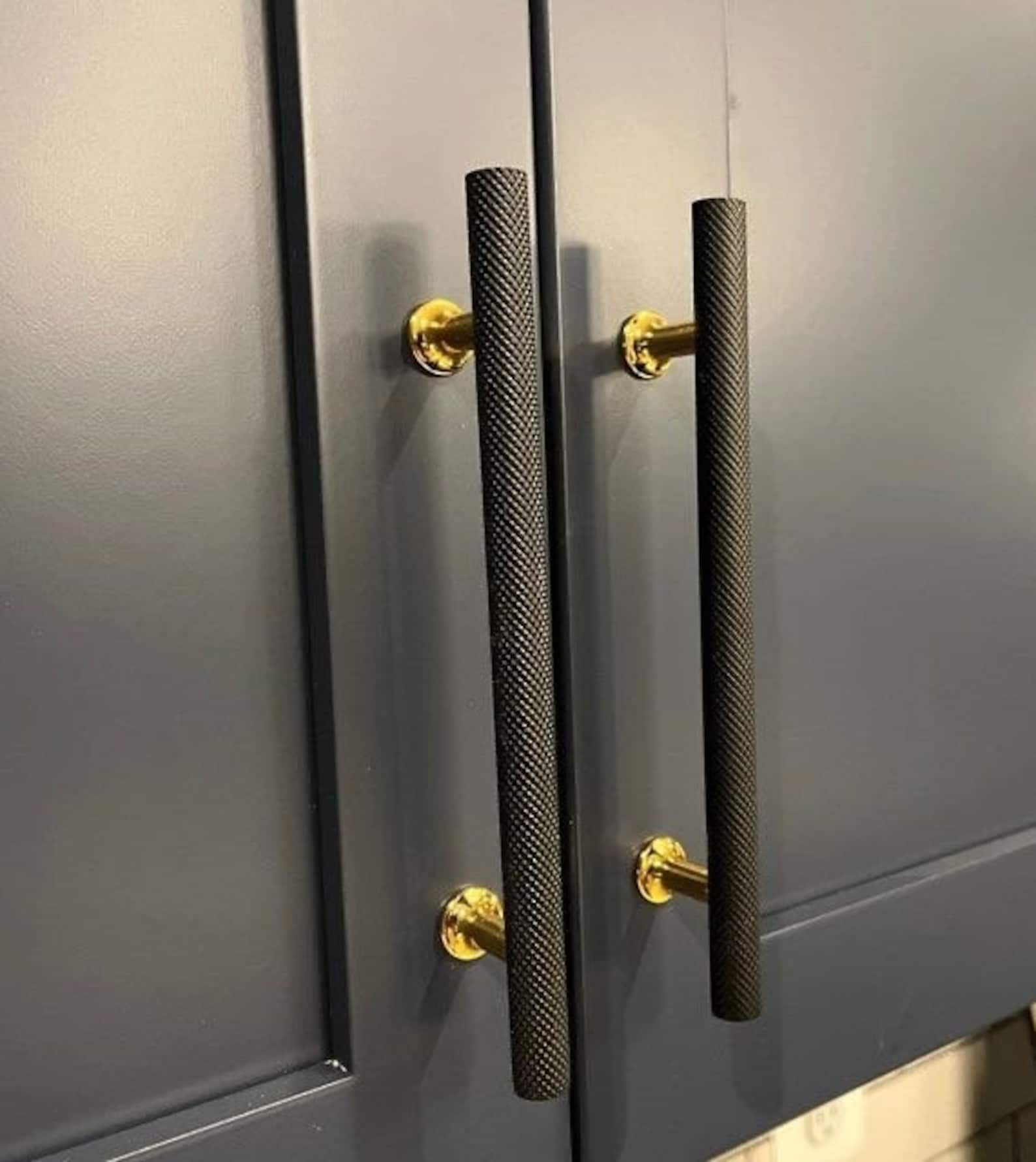 Black & Gold Knurled Solid T Bar Cabinet Handle in Zinc Alloys ...