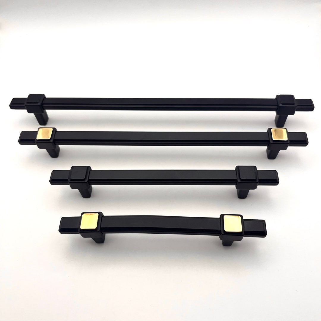 Black & Gold Solid Bar Handle for Cabinets in Zinc Alloys, Matte Black ...