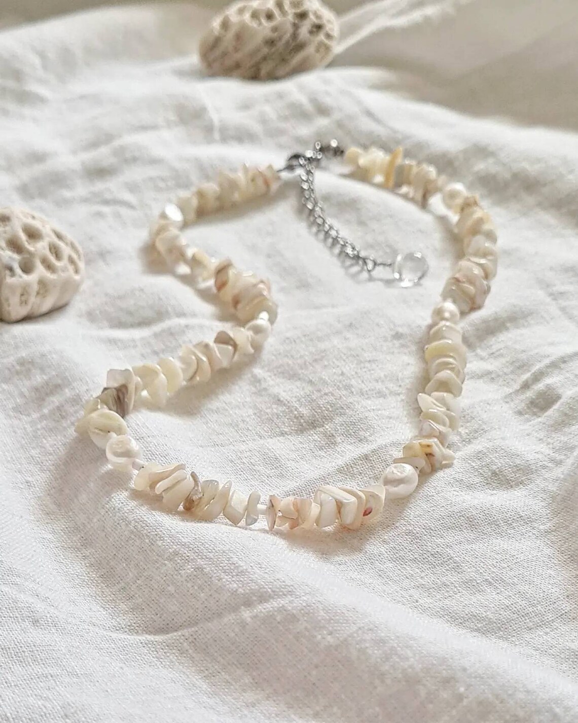 Freshwater Pearl & Mother-of-pearl Necklace | Beach Jewellery - Etsy
