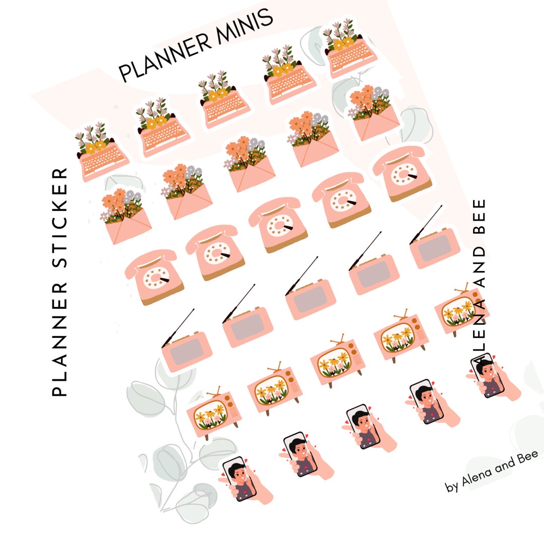 Sticker Icons Telephone, Letter, Cell Phone, TV, PC Cute Stickers ...