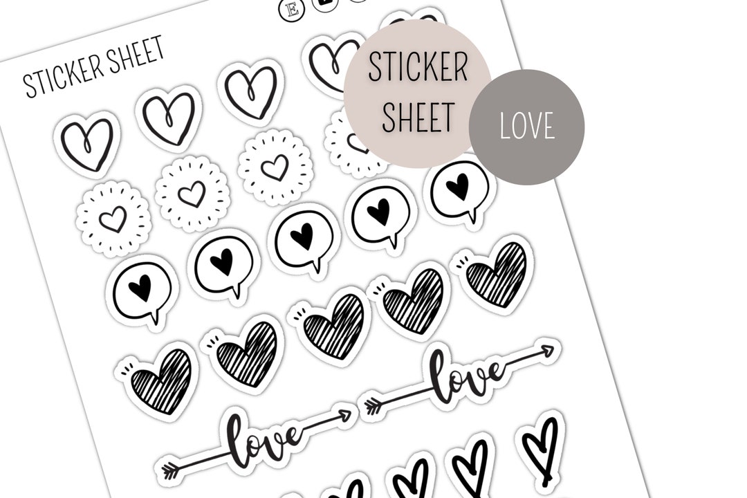 Icon Stickers Love, Hearts Doodles Bullet Journal Stickers, Planner ...