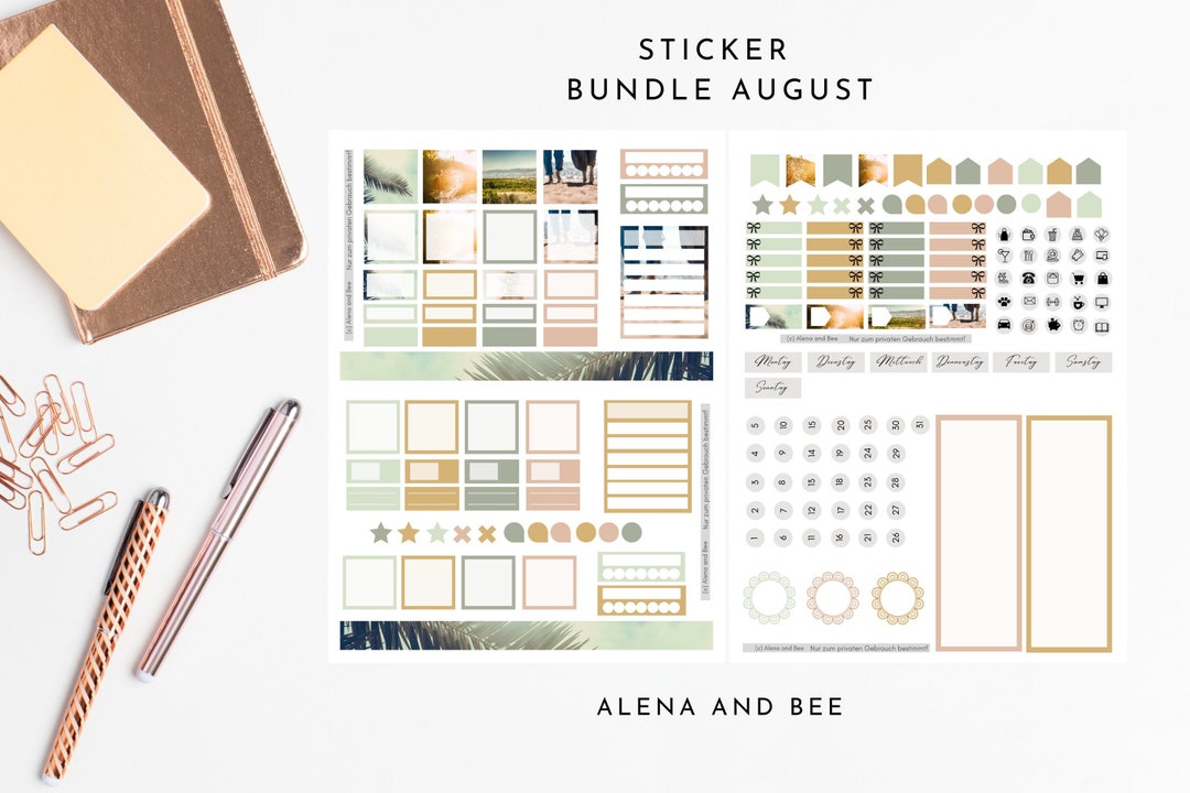 Monthly Summary Sticker Set Summer Vibes I Month of August - Etsy