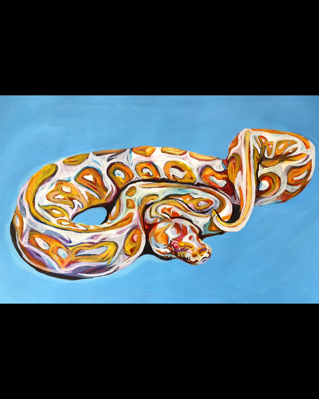 Albino Ball Python, Yellow & White Snake, Original Acrylic Painting, 10 ...