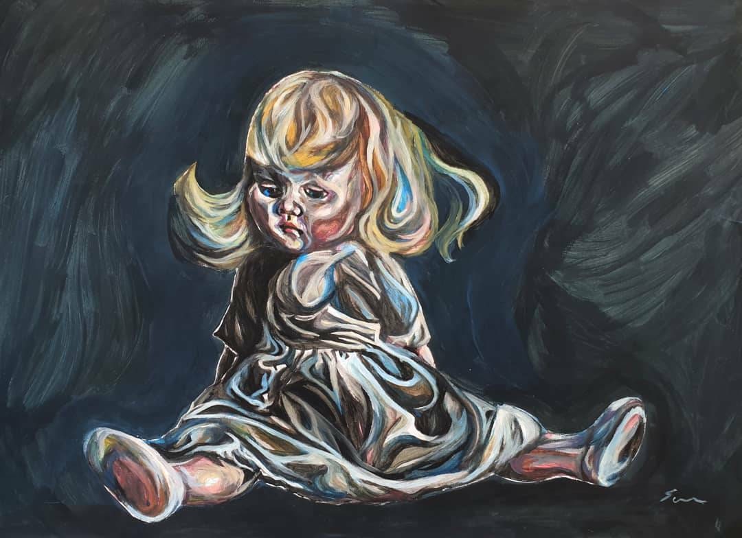 Blue Dolly, Original Acrylic Painting, 16.5 X 22.5 Inches - Etsy