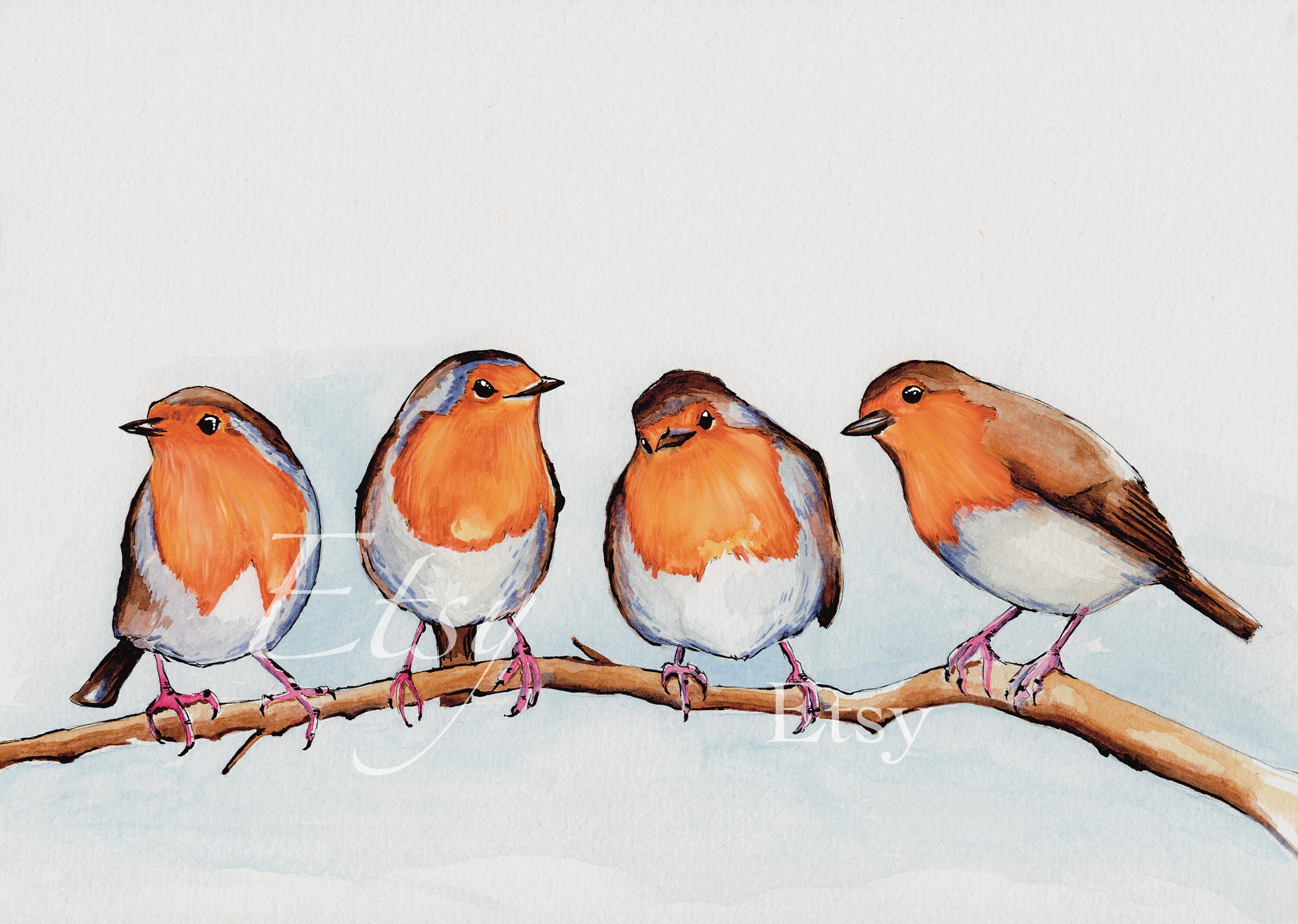 Red Robins Watercolour Print - Etsy Sweden