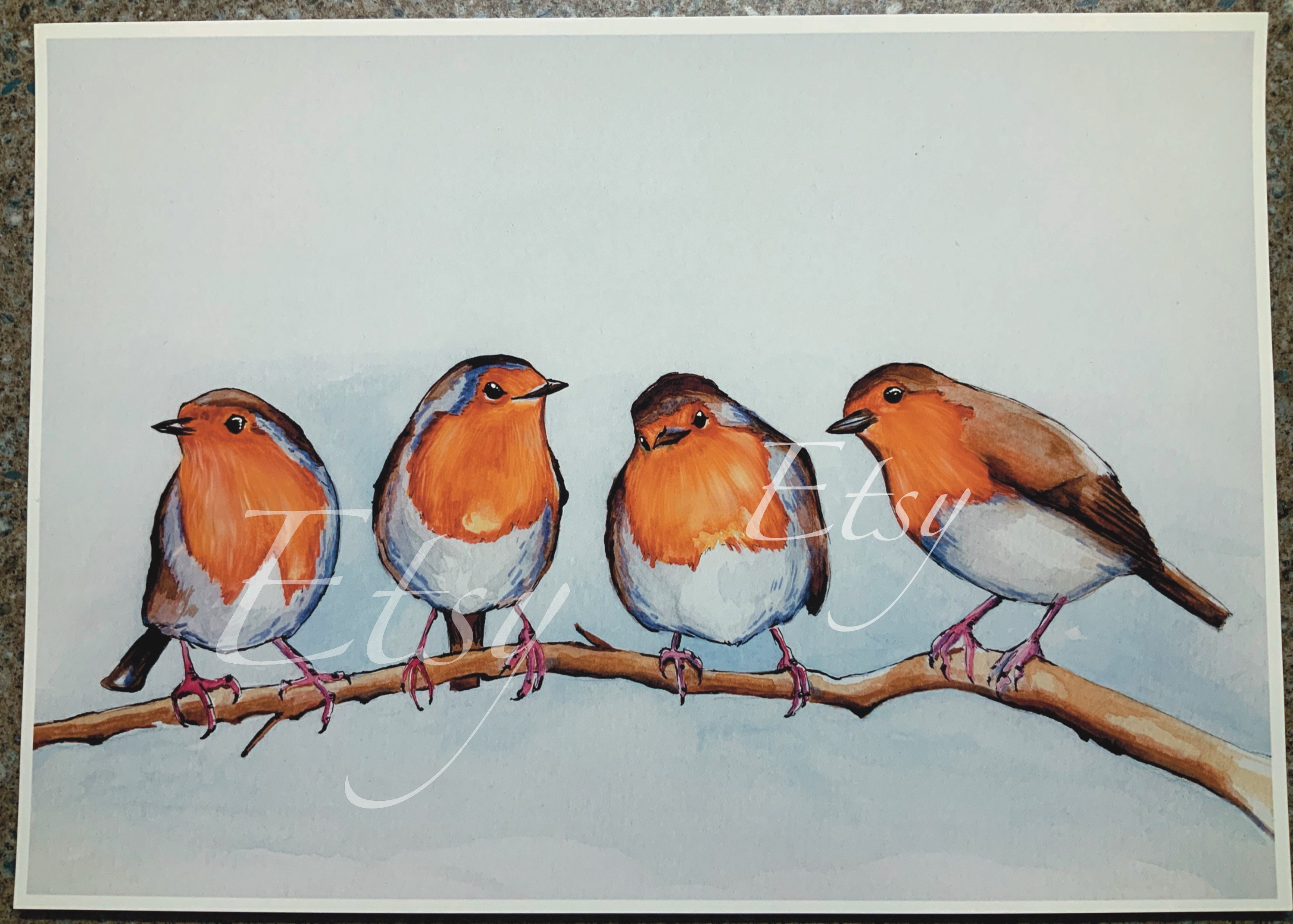 Red Robins Watercolour Print - Etsy Sweden