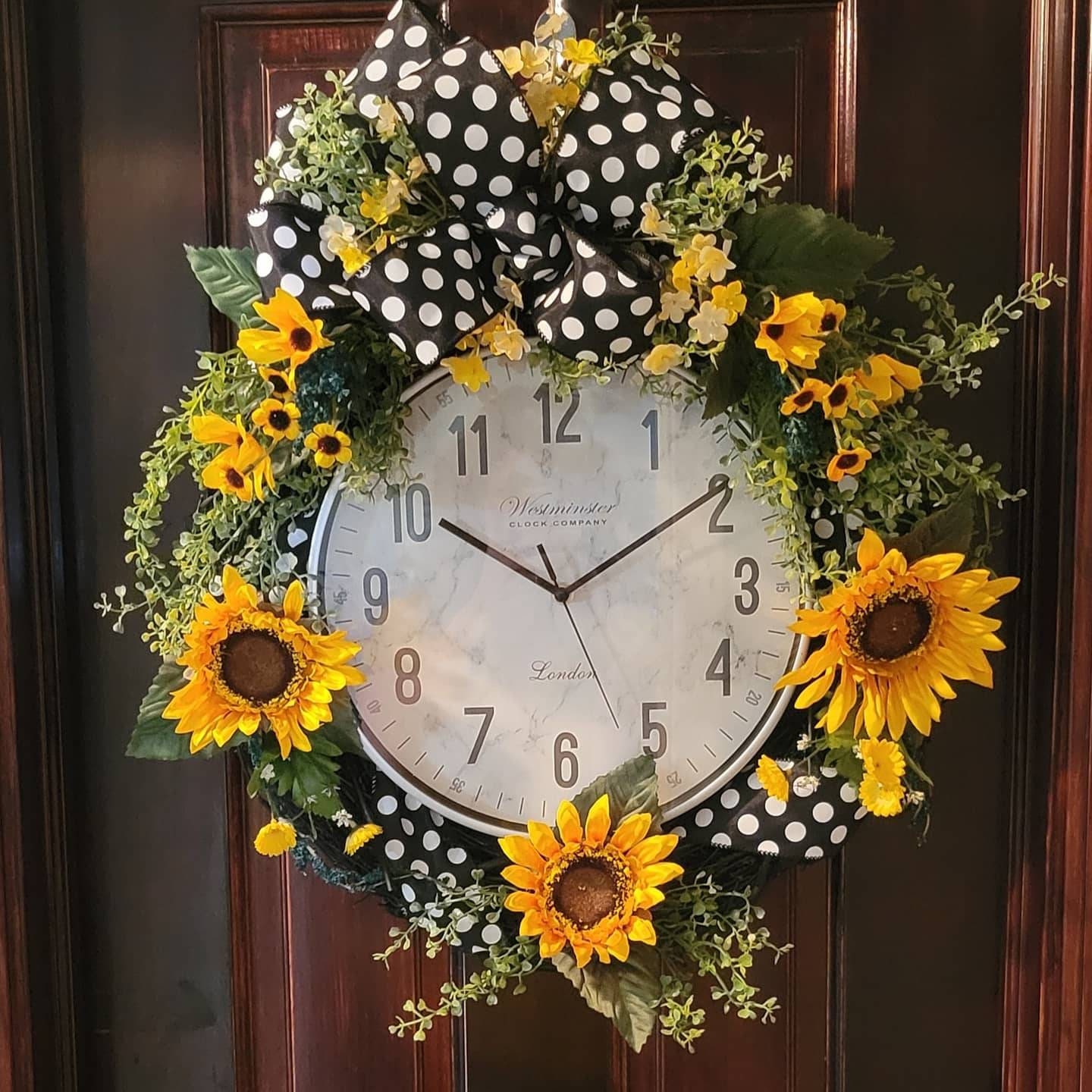 Sunflower Clock Wreath Sunflower Clock Unique Kitchen Clock Sunflower ...