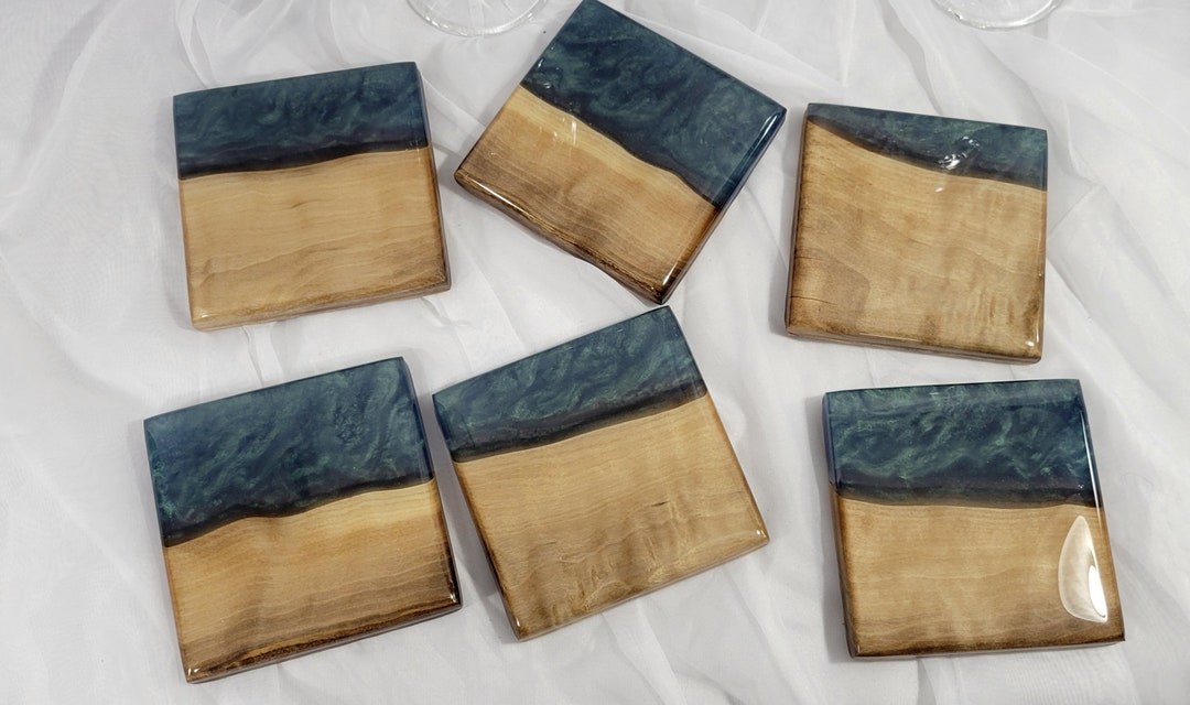 Deep End of the Ocean Black Walnut Coaster Set,black Walnut Coasters, Epoxy Resin Coasters ...