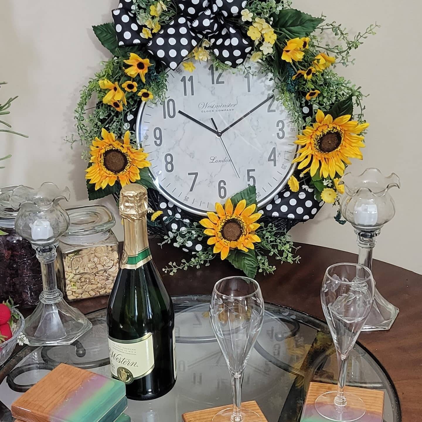 Sunflower Clock Wreath Sunflower Clock Unique Kitchen Clock Sunflower ...