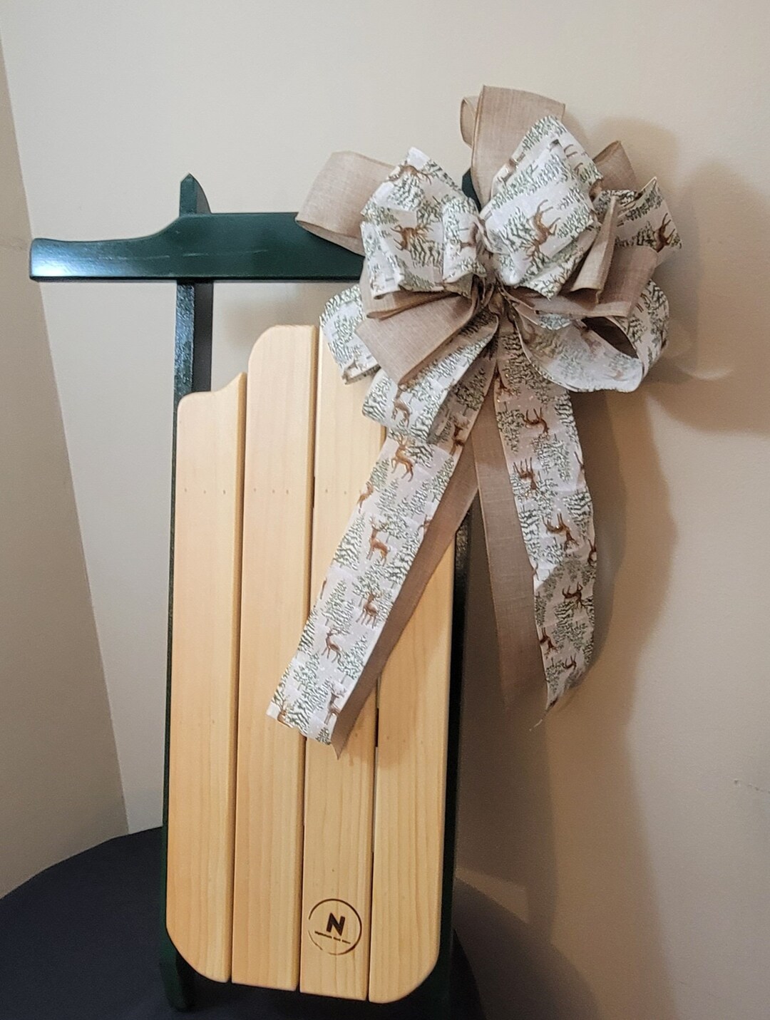 Handmade Wooden Sled Decor: Winter Porch Leaner With Deer Ribbon - Etsy