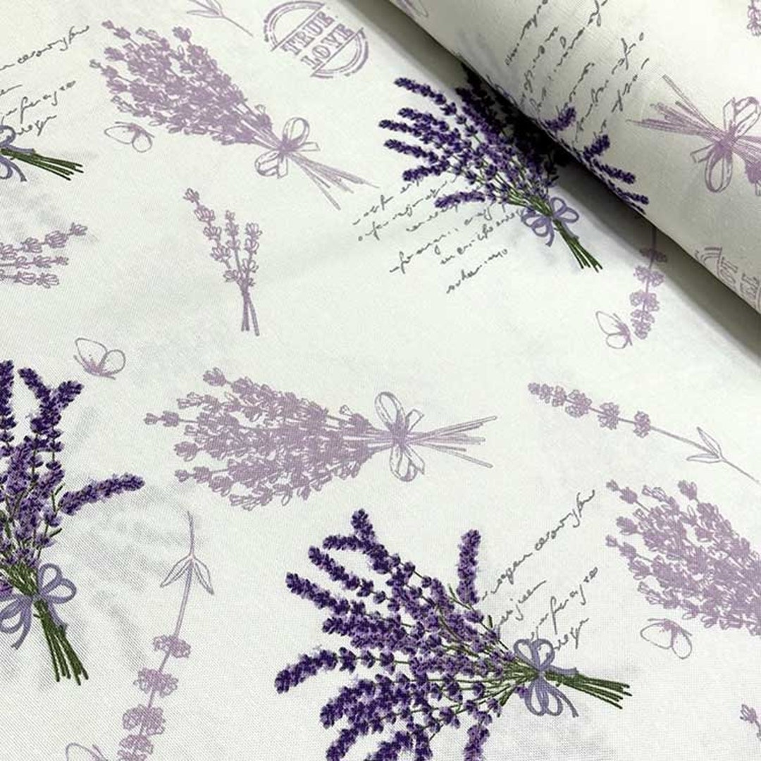 Lavender Floral Fabric, Purple Flower Fabric, Lilac White Romantic ...