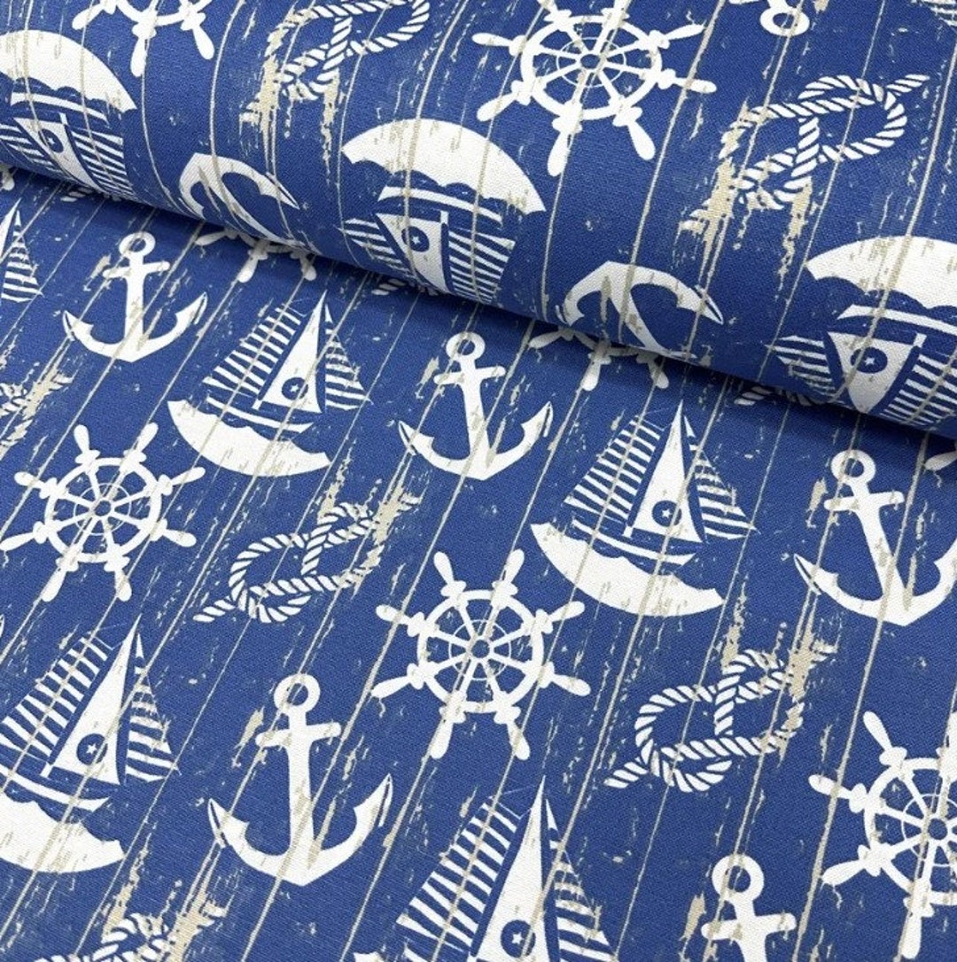 Nautical Upholstery Fabric, Sailboat Fabric, Anchor Fabric, Marine Sea ...