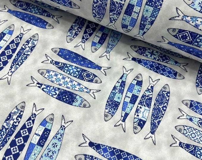 Green Blue Fish Fabric Light Fishes by Marta Strausa Blue Fish Beach ...