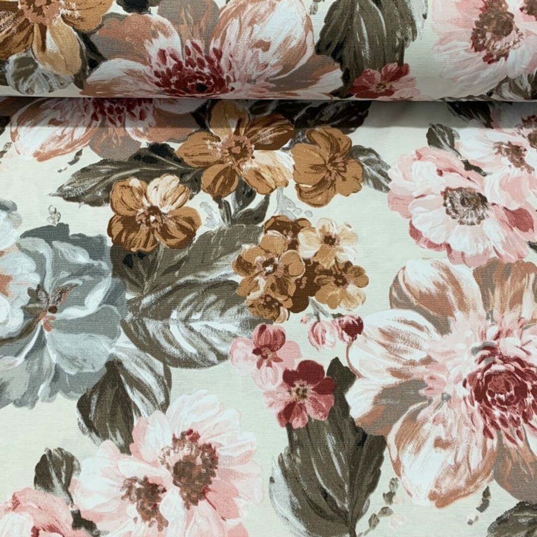 Large Flower Fabric, Brown Floral Fabric, Retro Print Upholstery Fabric ...